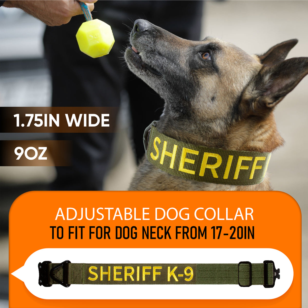 1.75 inch Police and Sheriff Dog Collars for Medium Size Dogs, Mil Spe